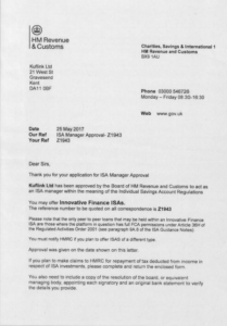 Kuflink Ltd HMRC ISA Manager Certificate - Kuflink Investment Platform